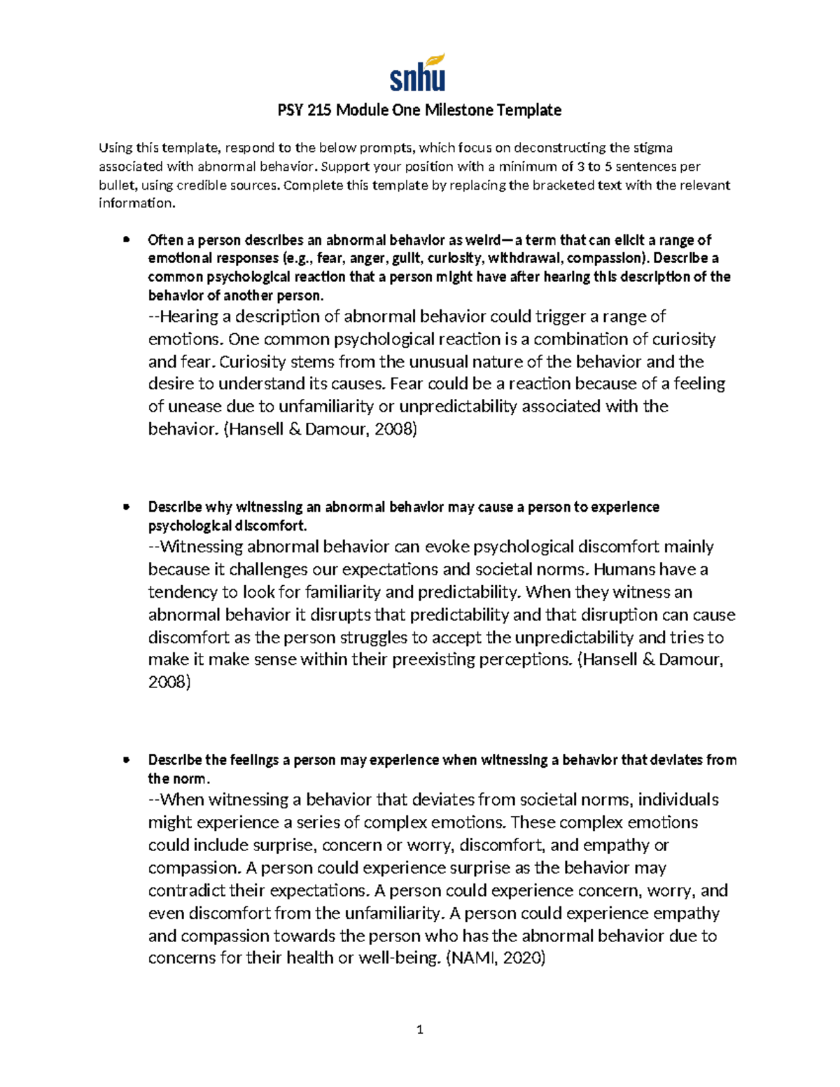Psy 215 Module One Milestone Template Psy 215 Module One Milestone Template Using This