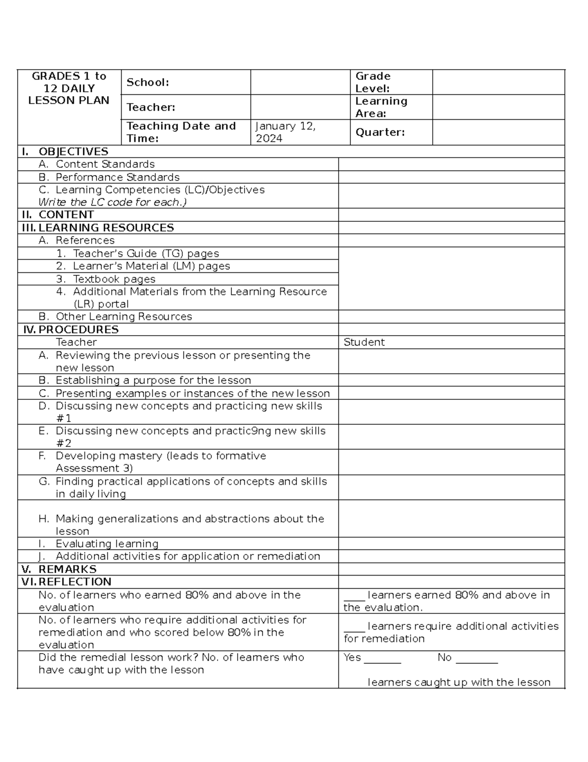 Sample-Format - GRADES 1 to 12 DAILY LESSON PLAN School: Grade Level ...