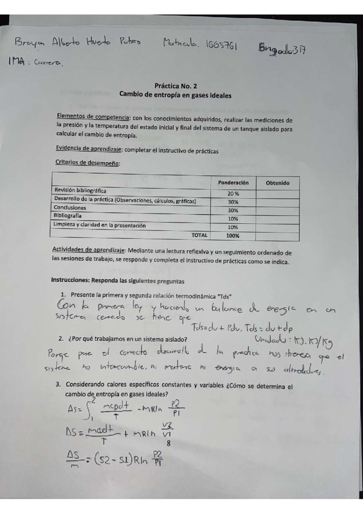 Práctica 2 cambio de entropia en gases ideales - Termodinámica De Gases Y Vapores Y Laboratorio ...