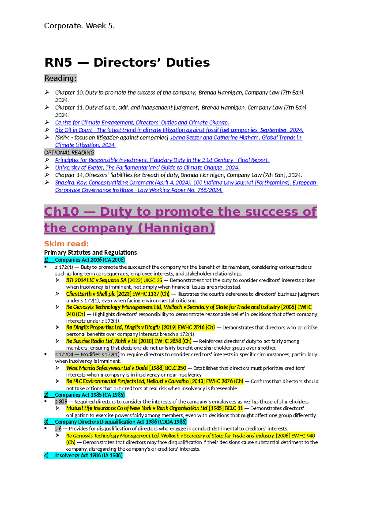 RN5 — Directors’ Duties - RN5 — Directors’ Duties Reading: Chapter 10 ...