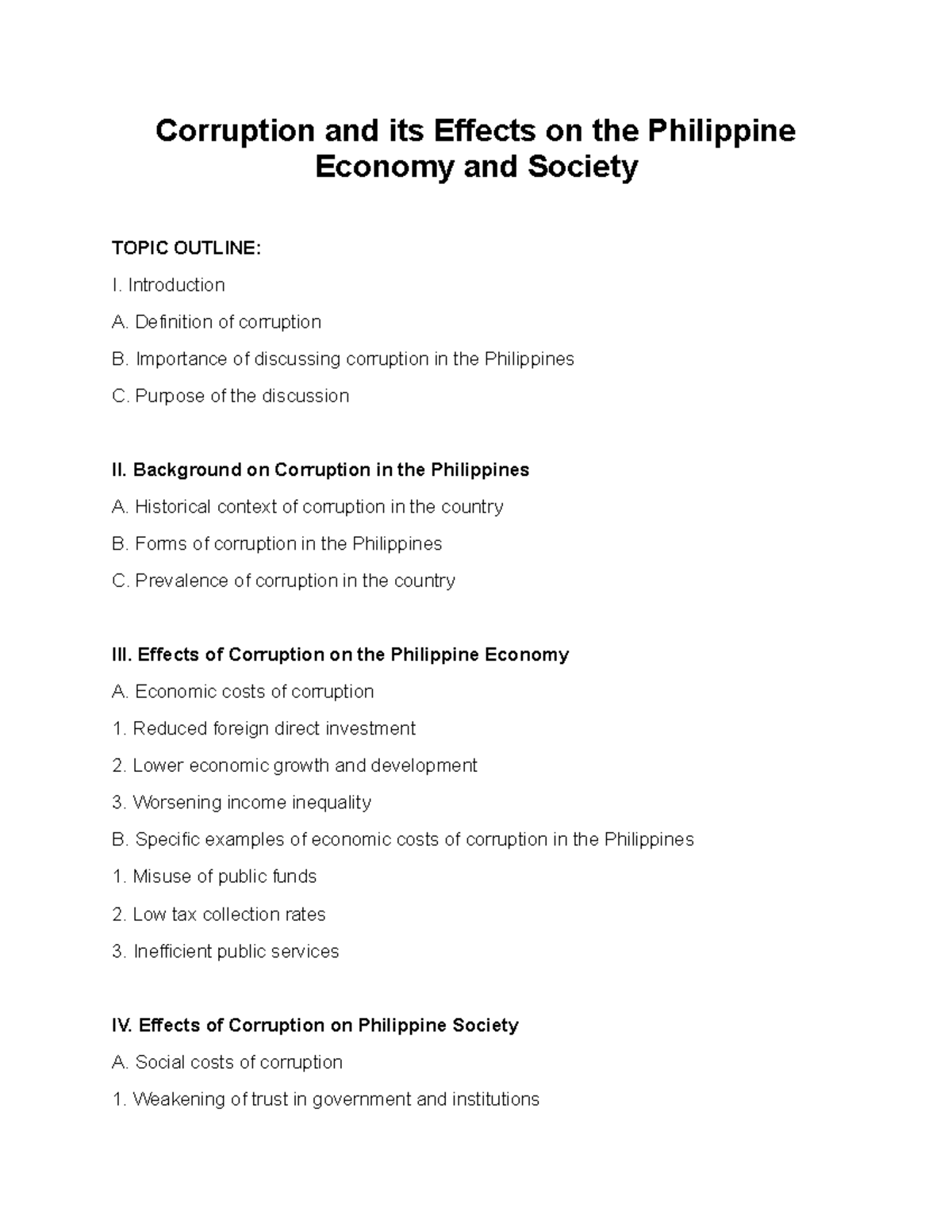Corruption and its Effects on the Philippine Economy and Society ...