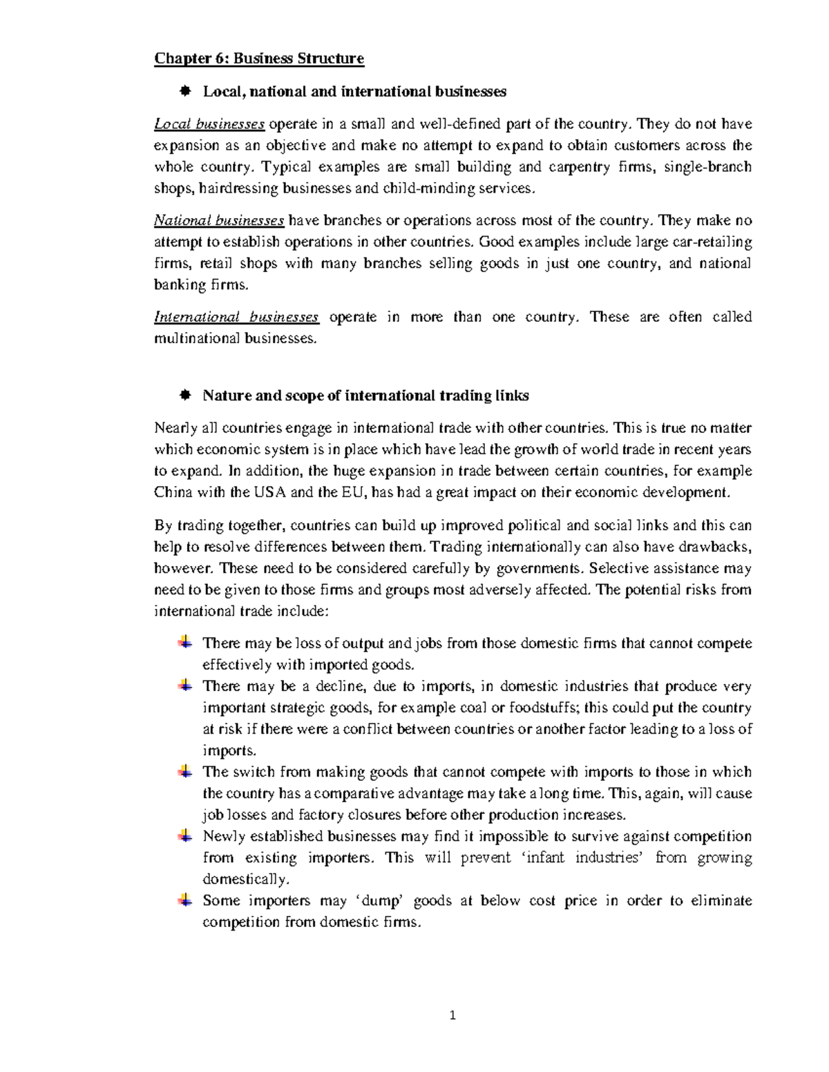 UNIT1 6u buiness - Chapter 6: Business Structure Local, national and ...