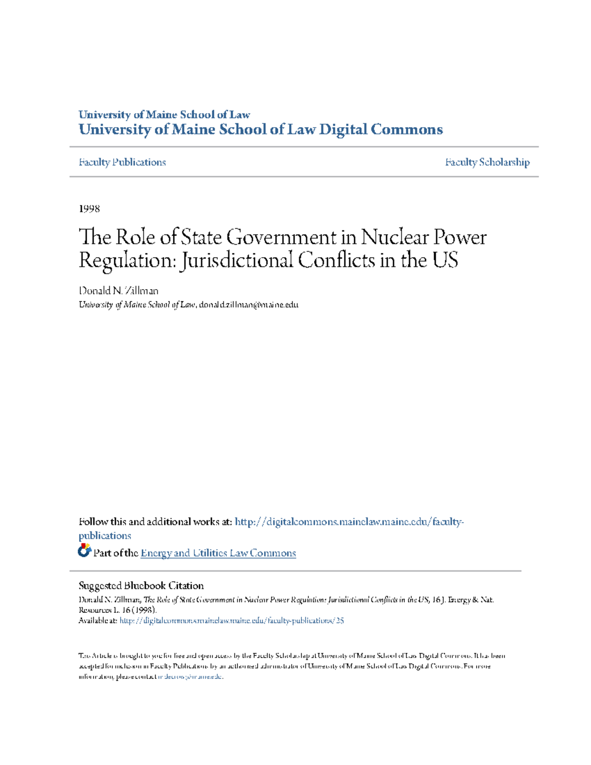 The Role of State Government in Nuclear Power Regulation Jurisdi ...