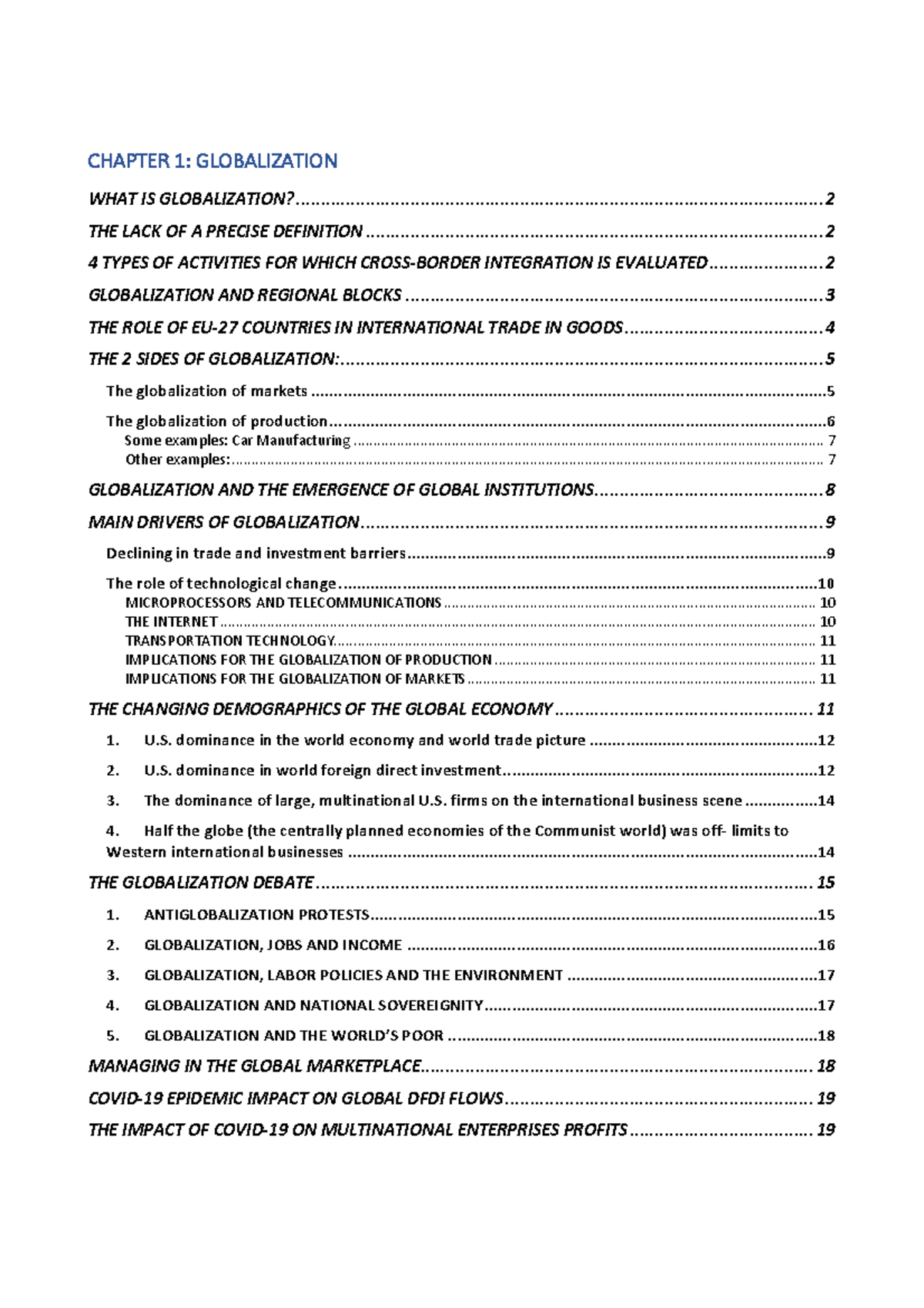 Chapter 1 - Appunti dal libro - CHAPTER 1 : GLOBALIZATION WHAT IS GLOBALIZATION? THE LACK OF A ...