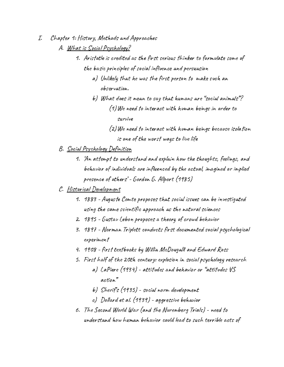 Social Psychology - Professor Hackett - I. Char 1: Hisy, Mets Apoc A ...