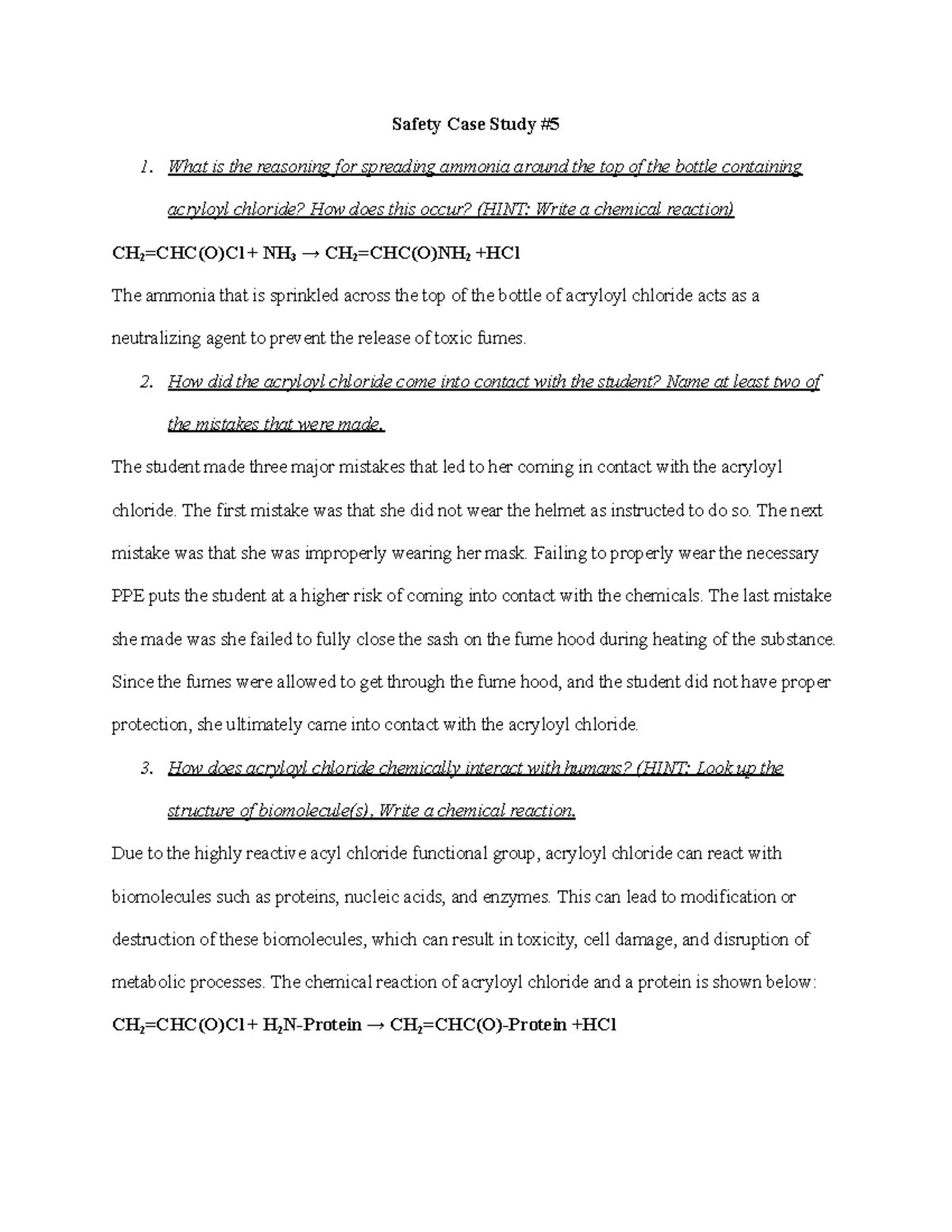 Safety Case Study #5 - How did the acryloyl chloride come into contact ...