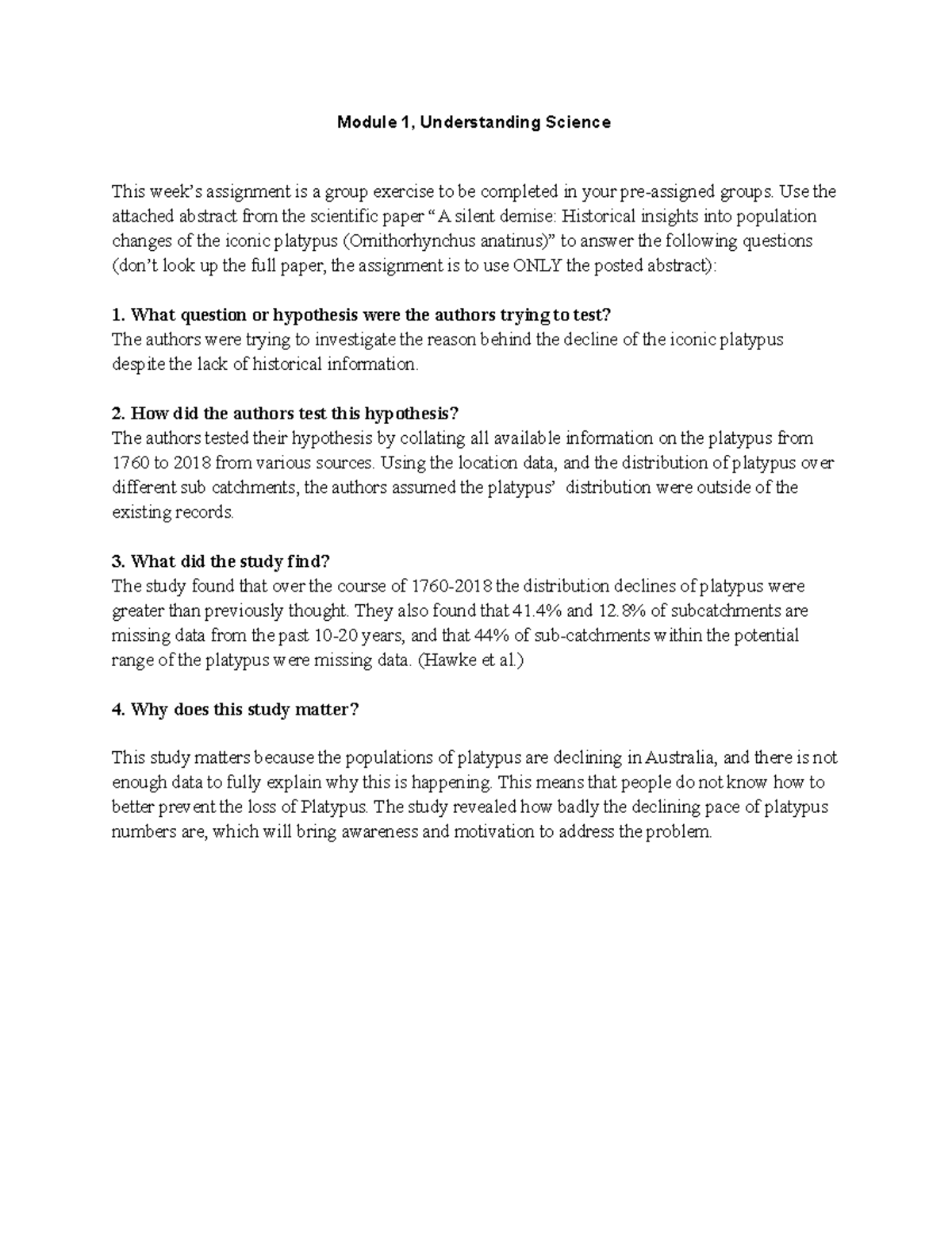 Ecology Group Assignment #1 - Module 1, Understanding Science This week ...