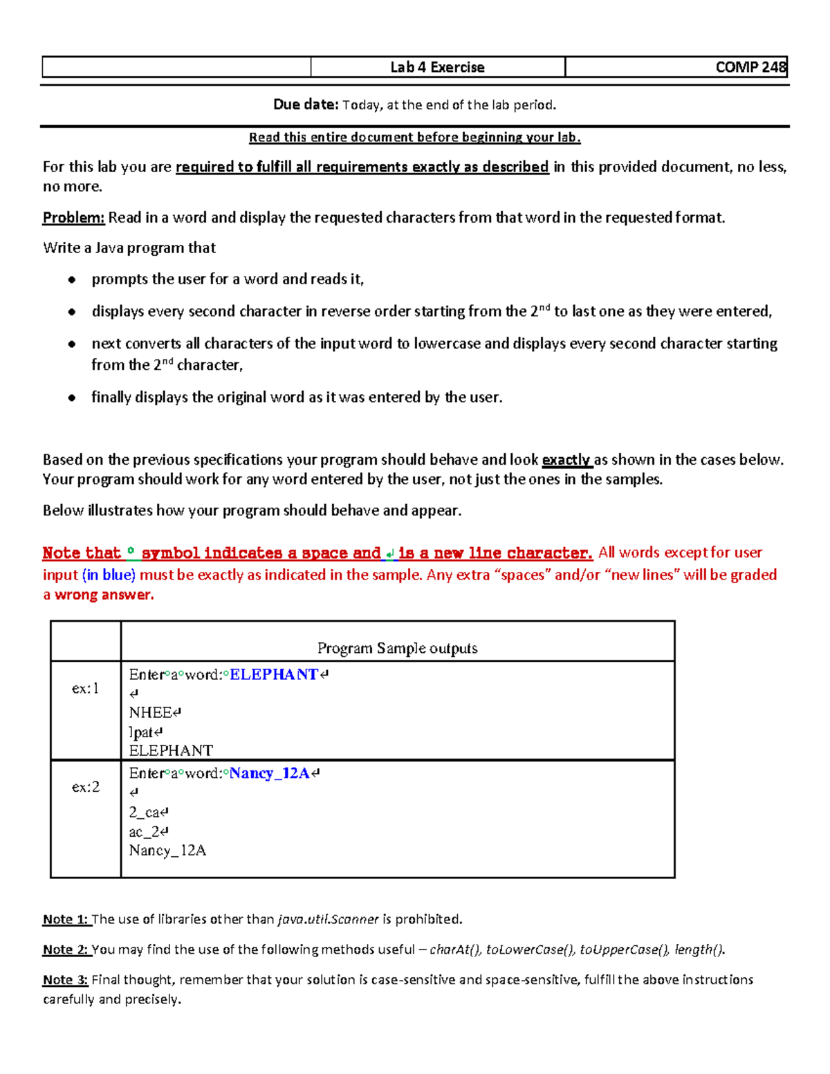 Problems 248 Lab4 - Lab 4 Exercise COMP 248 Due date: Today, at the end of the lab period. Read ...