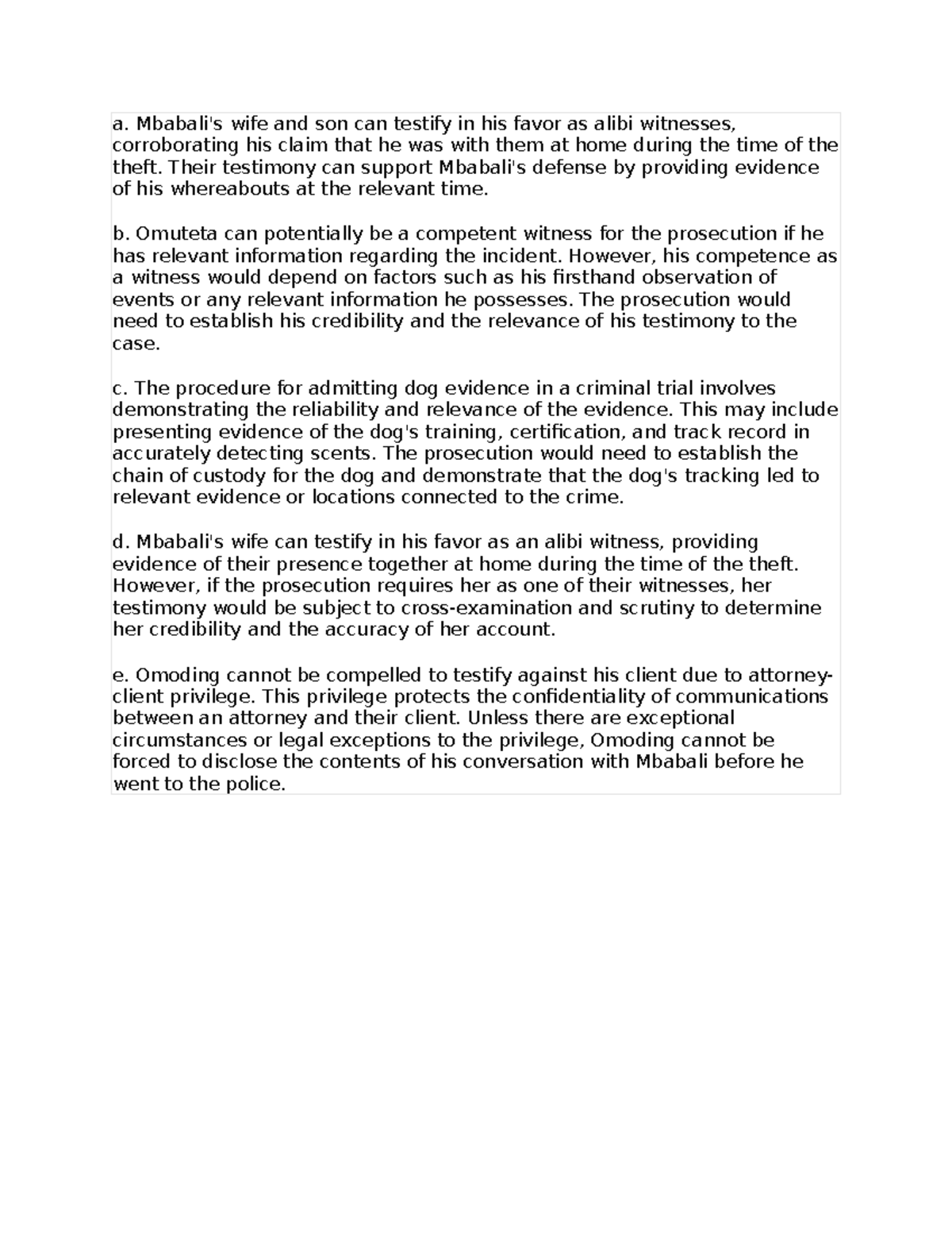 Evidence course work - Bishop stuart University - a. Mbabali's wife and ...