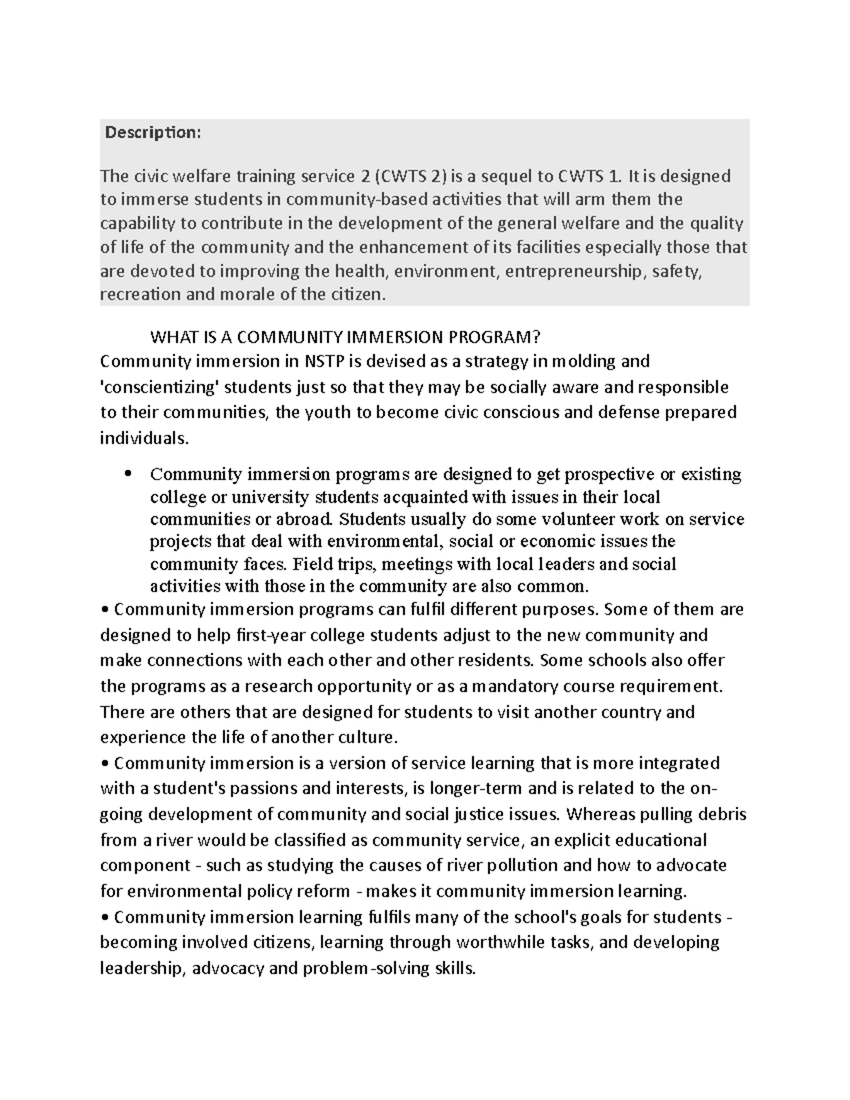 Lesson 1 National service training program - Description: The civic ...