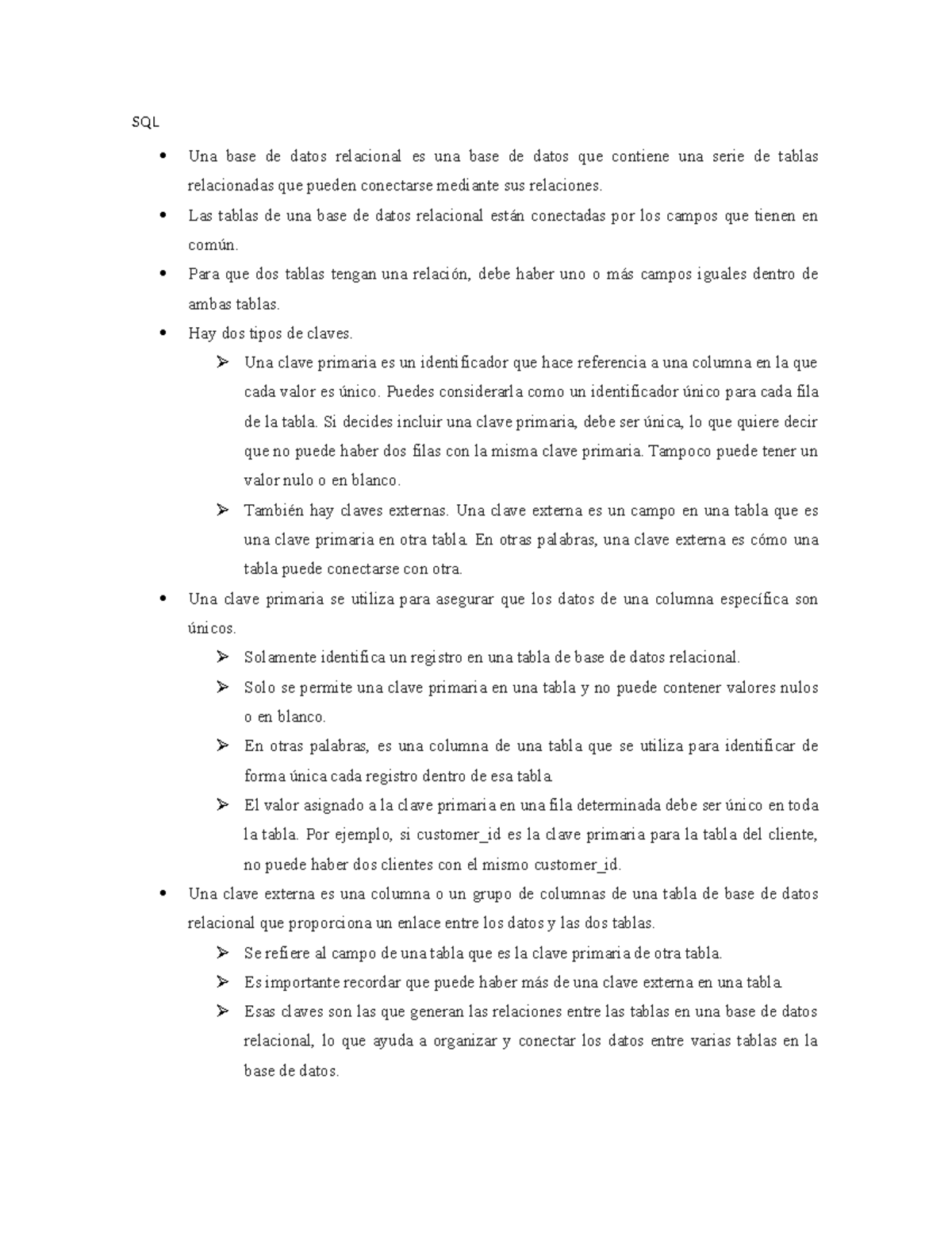 Documentacion SQL - SQL Una base de datos relacional es una base de ...