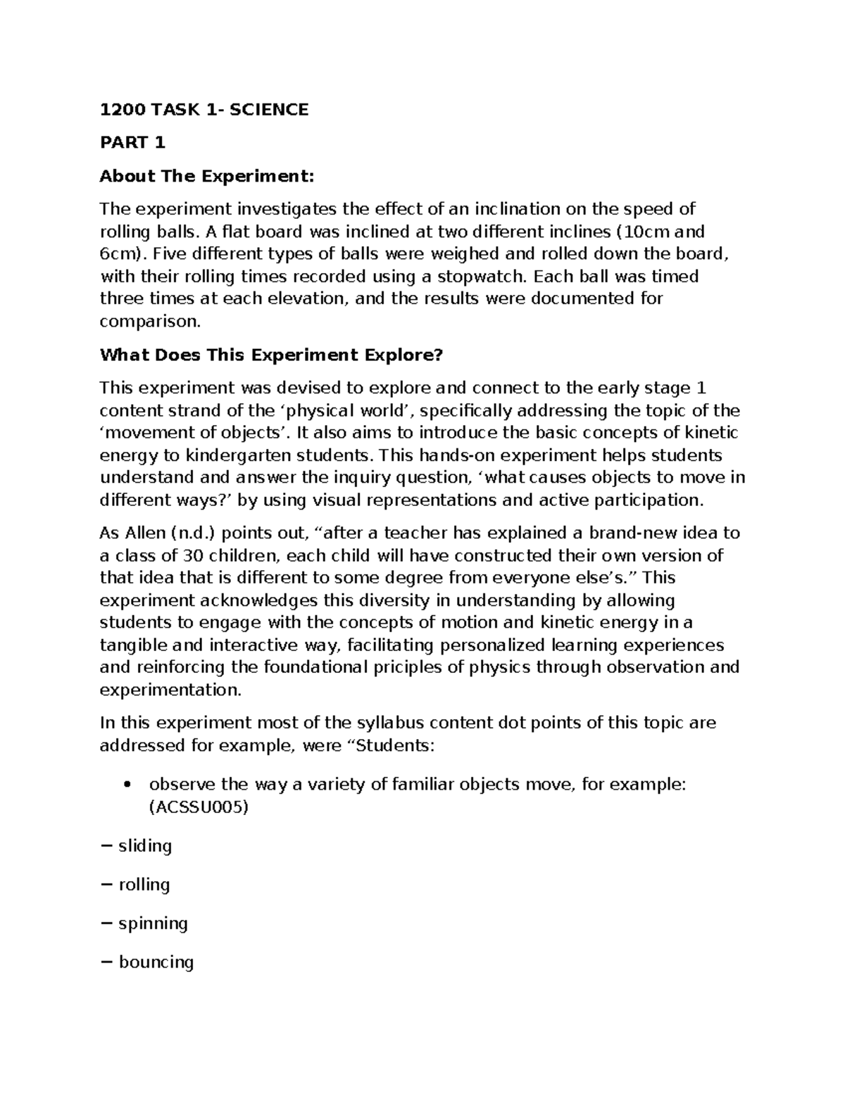 Experiment Task 1 science and technology foundations primary students ...