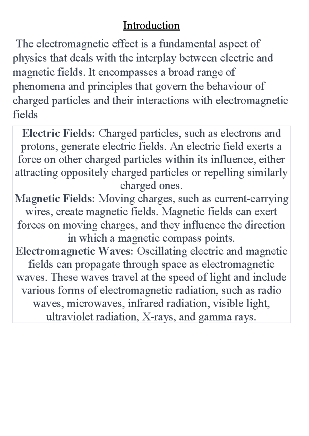 Phy reprt - Introduction The electromagnetic effect is a fundamental ...