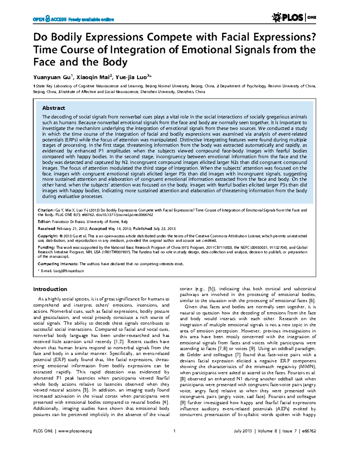 Bodily Expressions for lecture notes - Do Bodily Expressions Compete ...