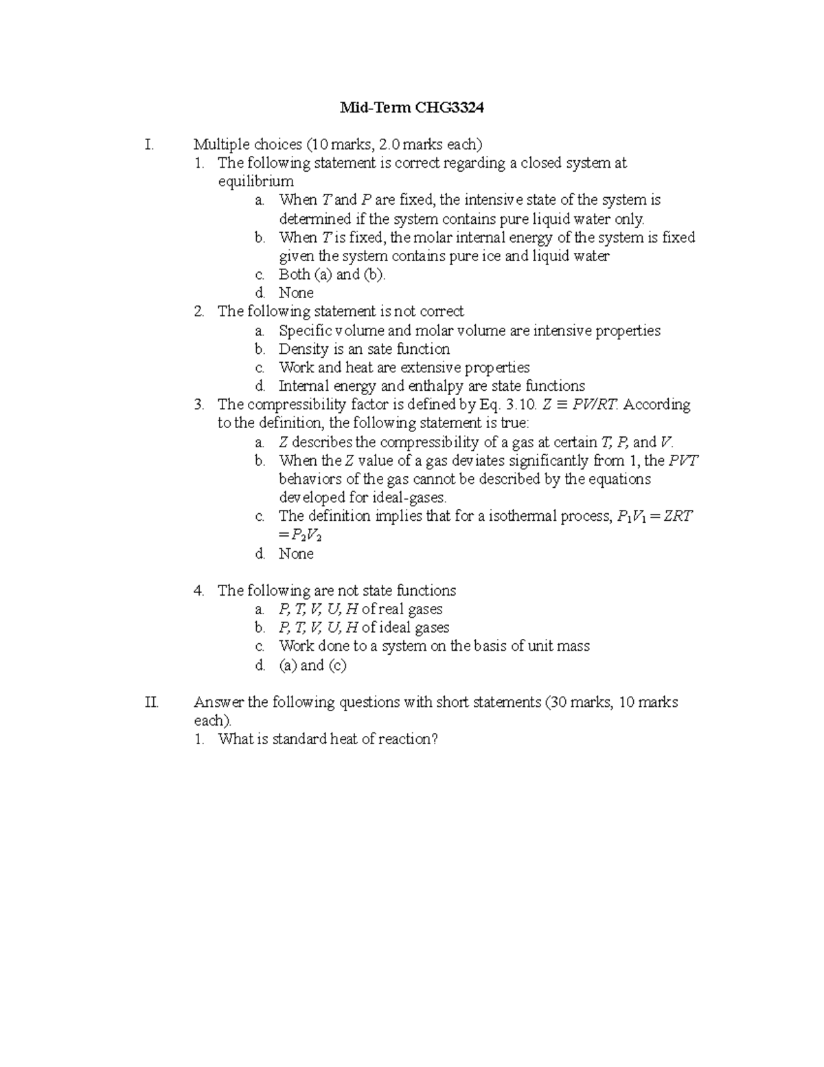 Midterm exam 4 December 2004, questions and answers - Mid-Term CHG3324 ...