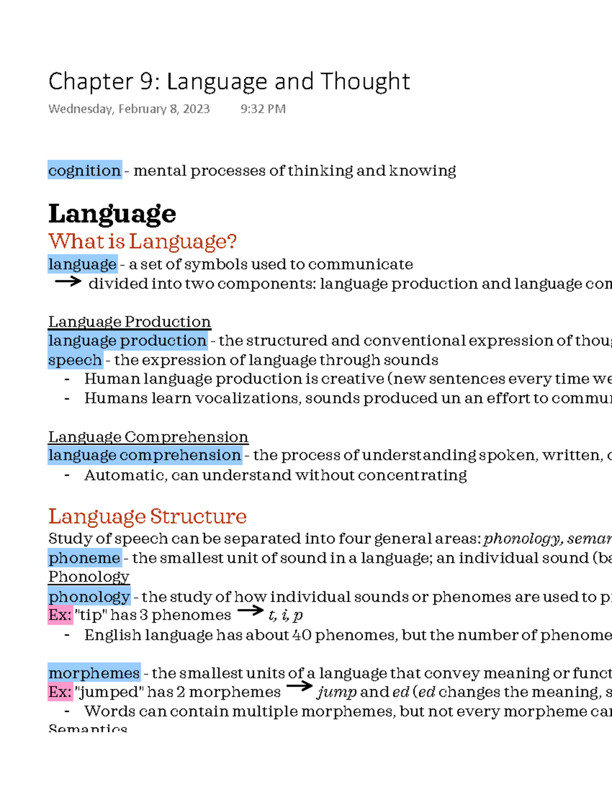 Chapter 9 Language and Thought - cognition - mental processes of ...