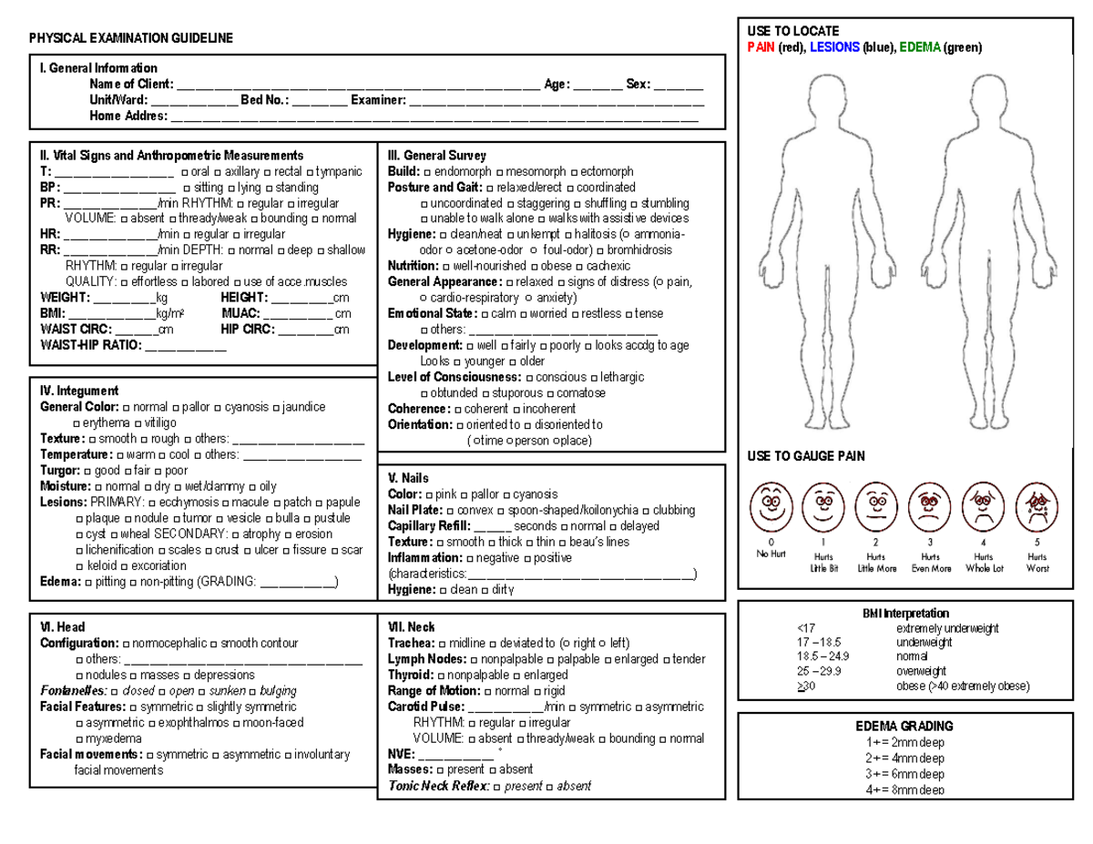 PE Adult - not much - PHYSICAL EXAMINATION GUIDELINE I. General ...