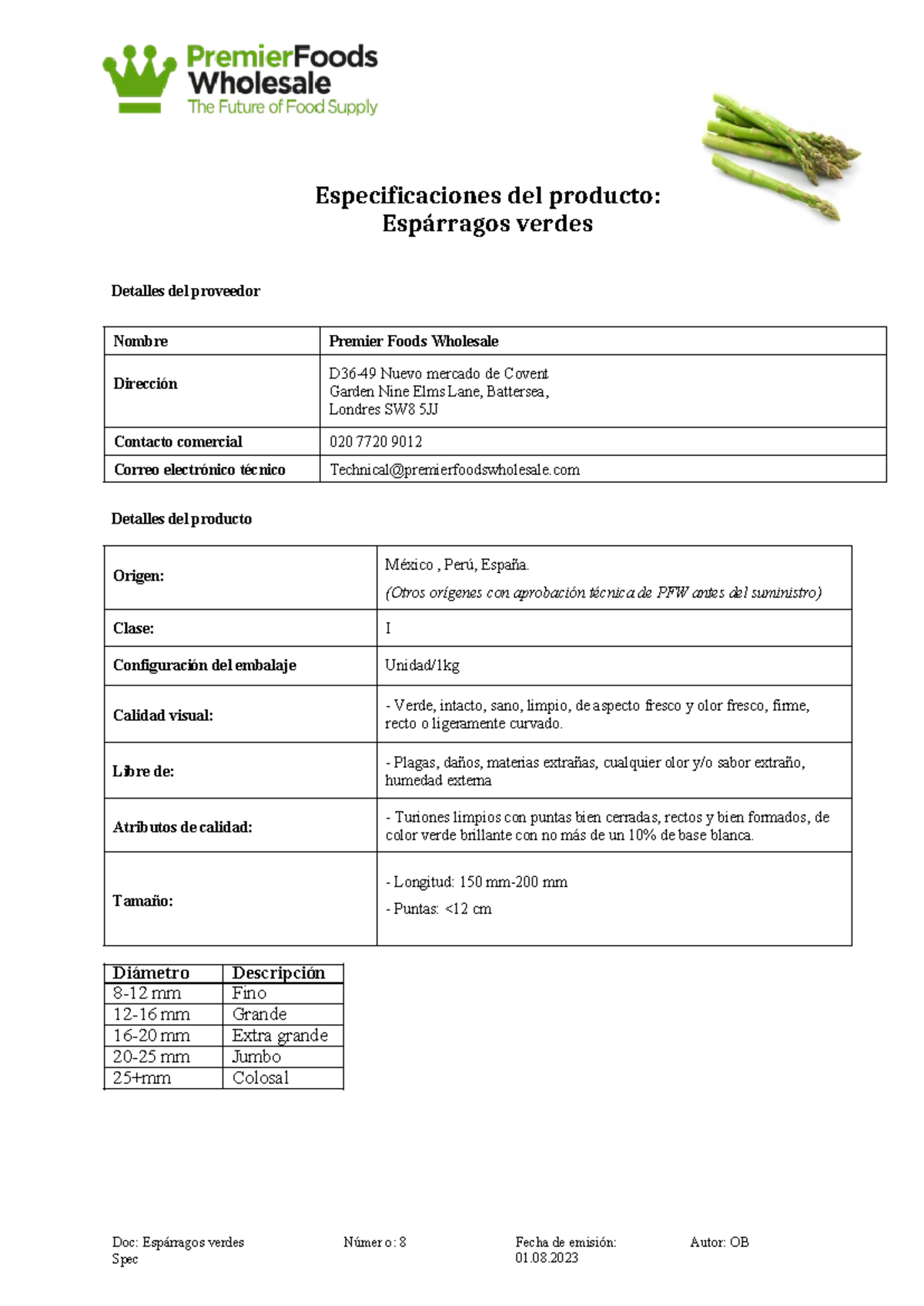 Green Asparagus - Specifications v8 v - Doc: Espárragos verdes Spec ...