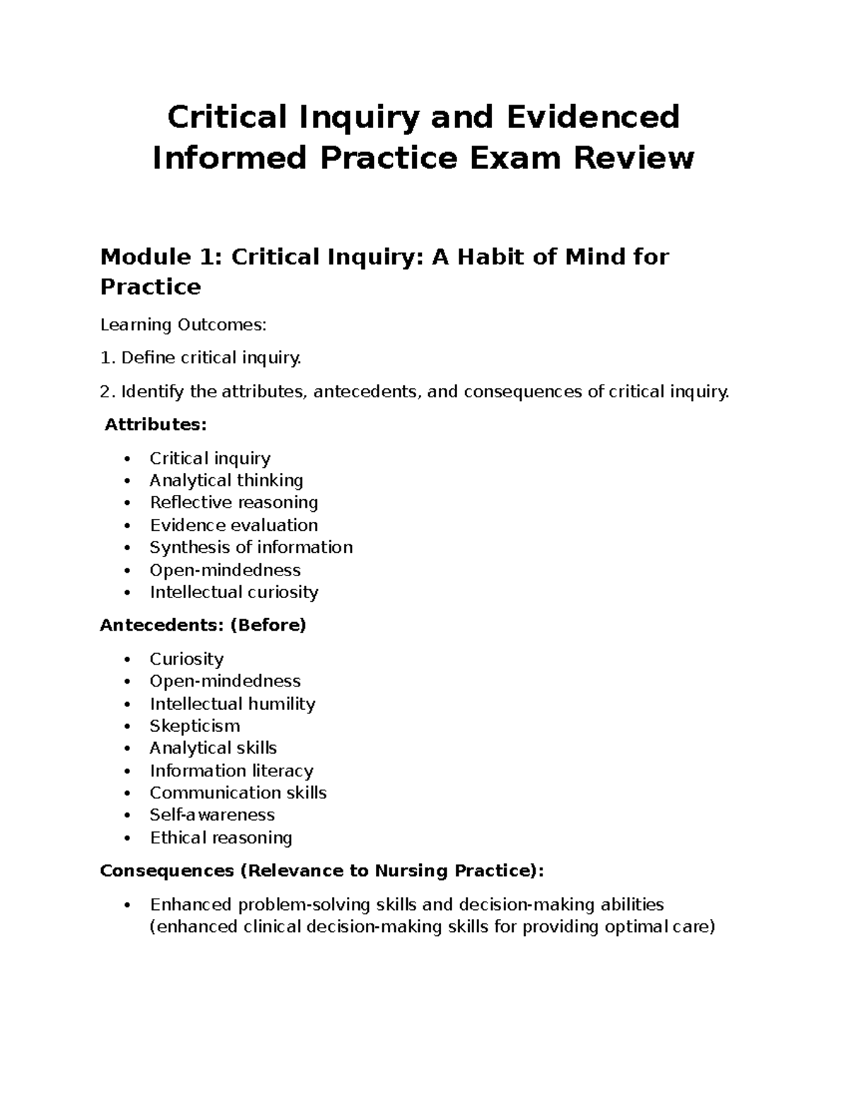 Critical Inquiry Midterm Review - Critical Inquiry and Evidenced ...