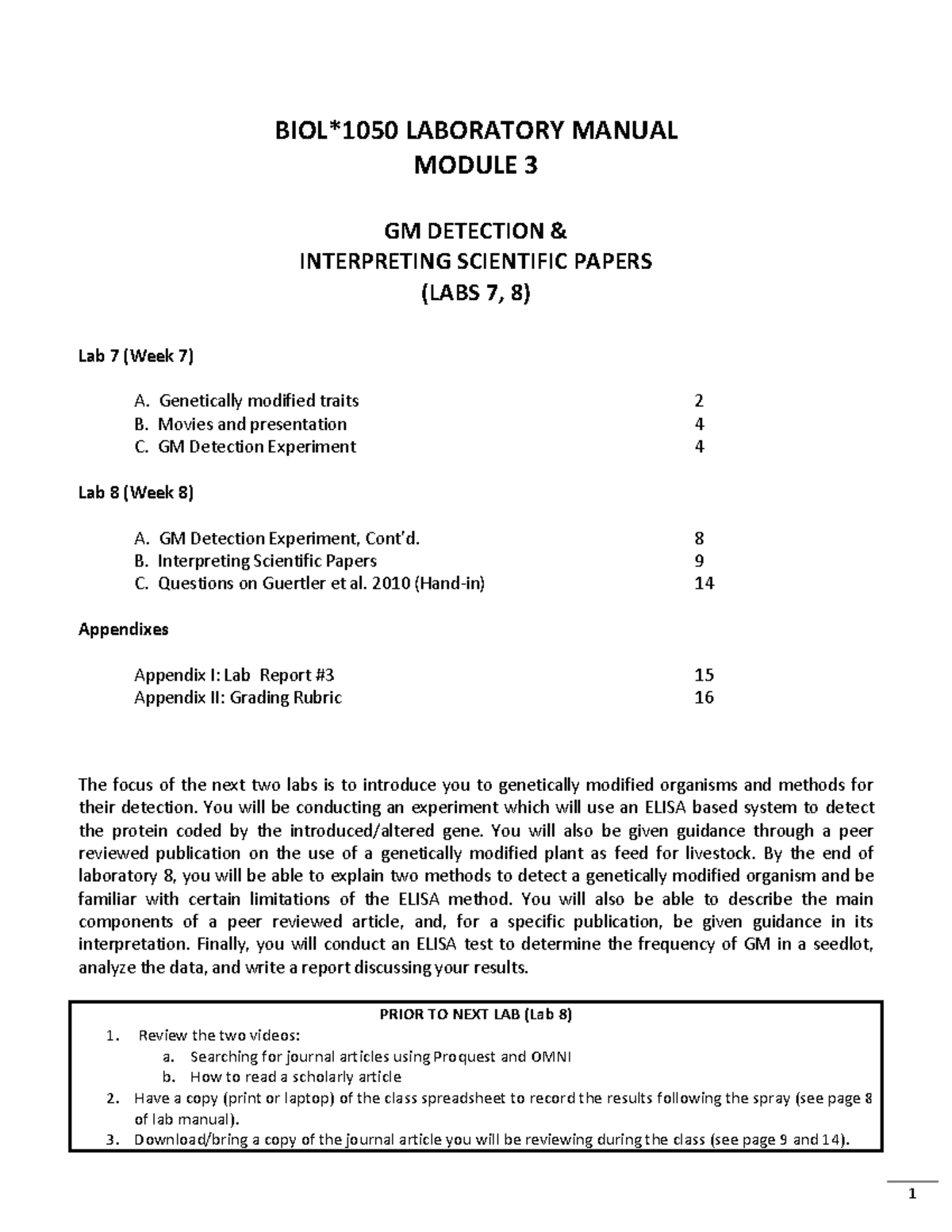 Laboratory Module 3 Manual 2021 - Biol1050 - U of G - Studocu