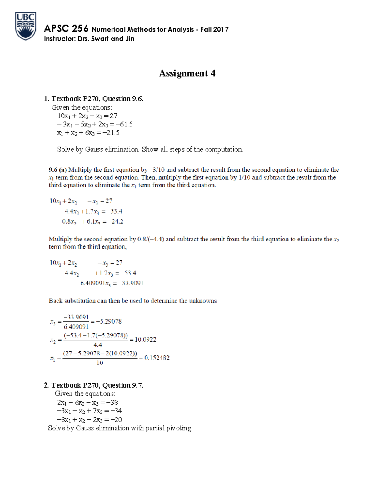 APSC256-Solution to Assignment 4 - APSC 256 Numerical Methods for Analysis - Fall 2017 ...