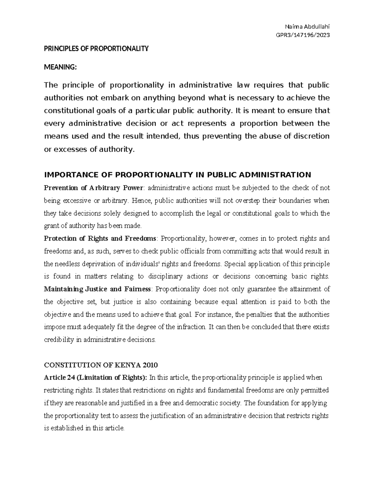 Administrative law assingment - GPR3/147196/ PRINCIPLES OF ...