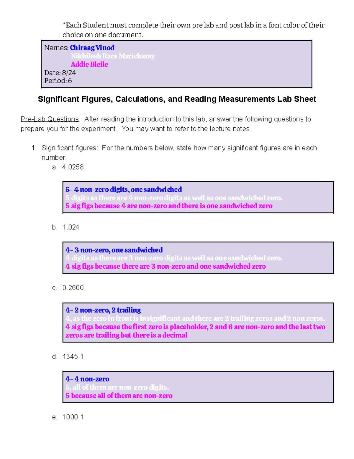 Significant Figures, Calculations, and Reading Measurements Lab Sheet ...