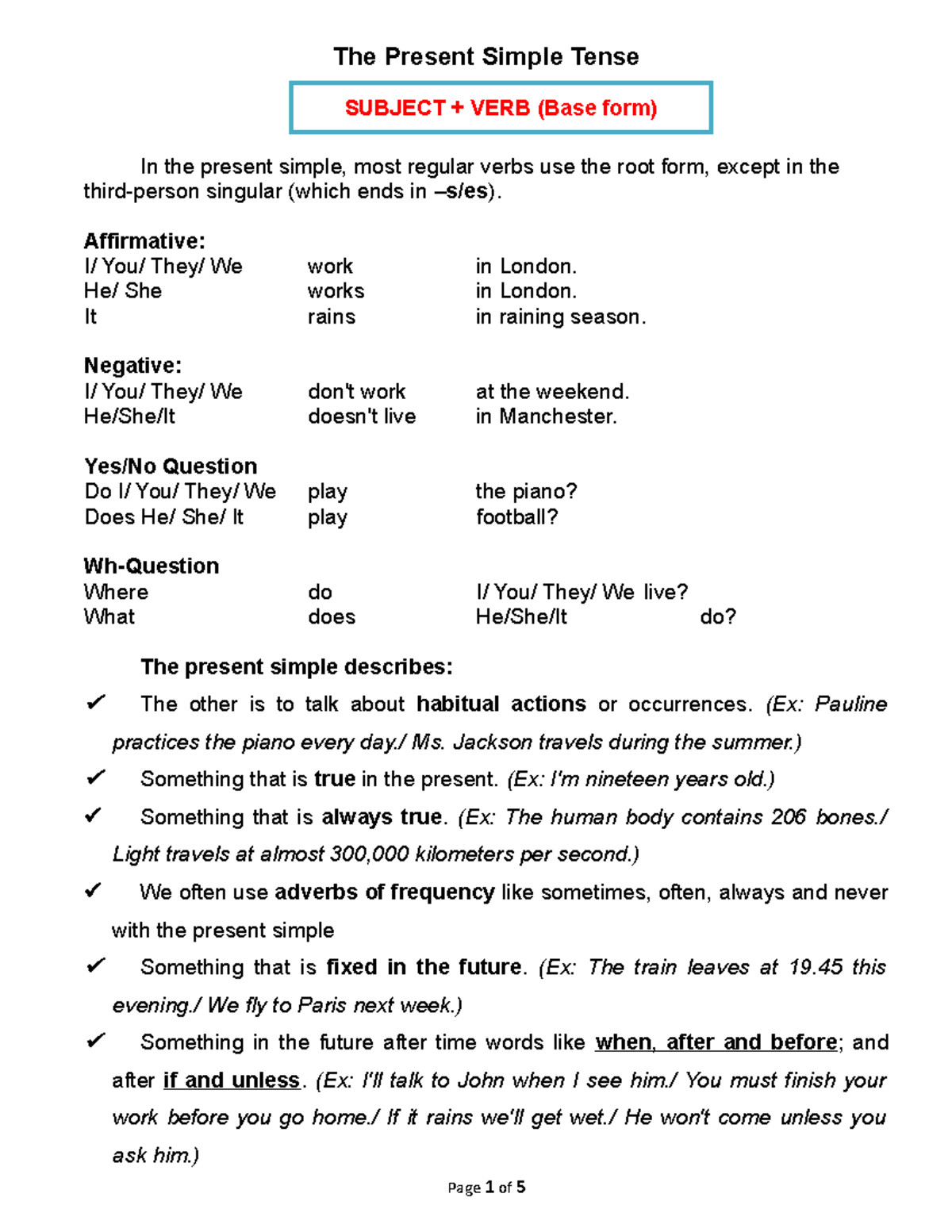 The Tenses - Simple present, Past present - The Present Simple Tense In ...
