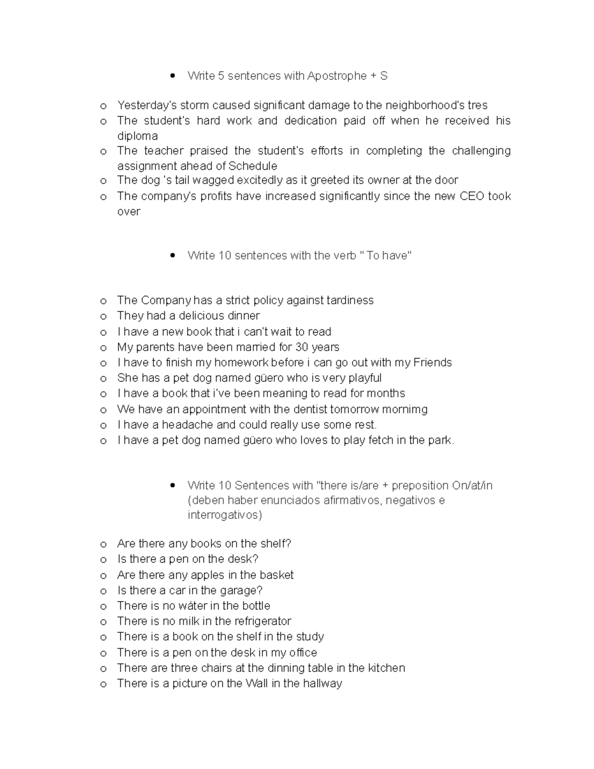 Assignment 4 Text file - Write 5 sentences with Apostrophe + S o Yesterday’s storm caused - Studocu