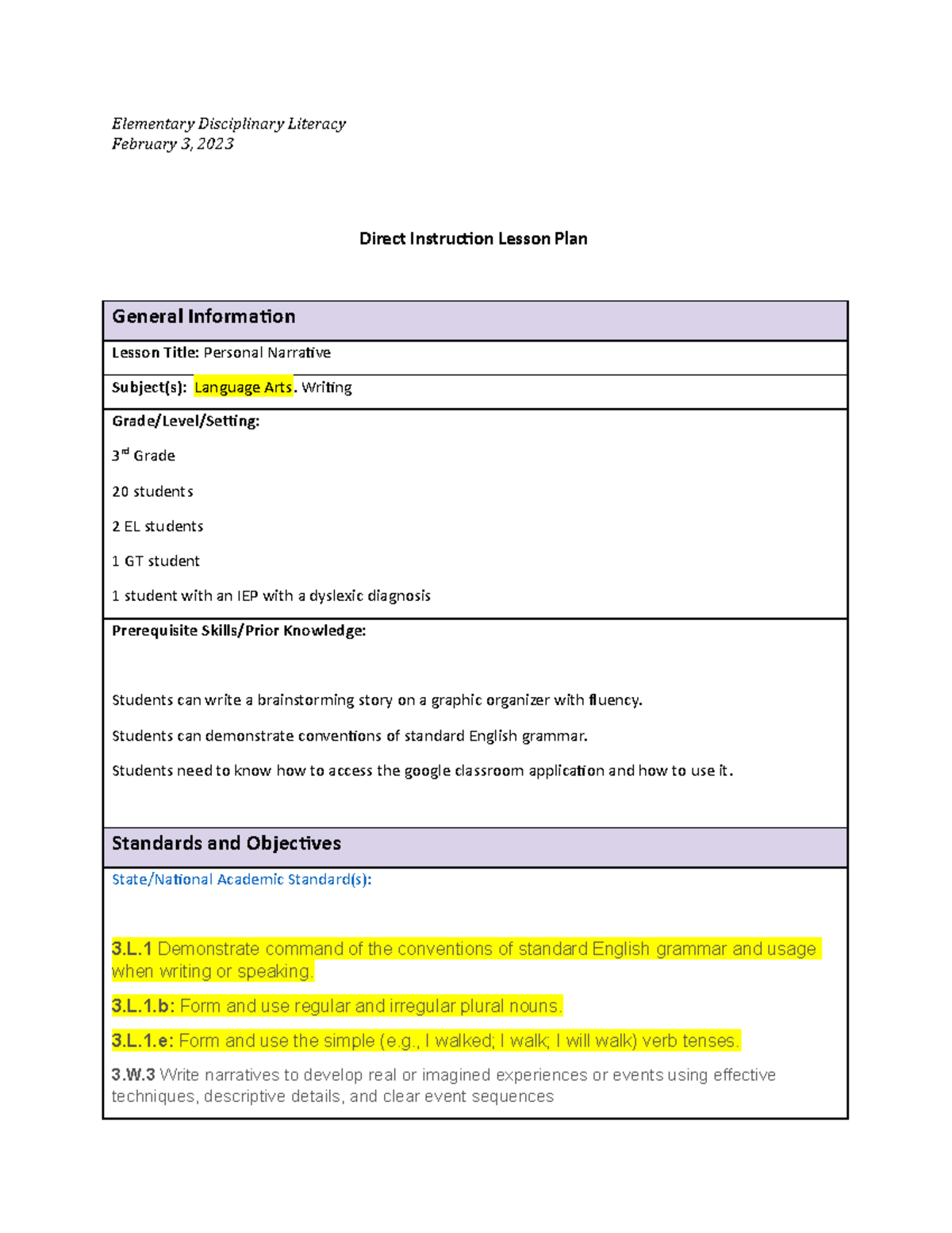 C732 Task2 - Assignment 2 - Elementary Disciplinary Literacy February 3 ...