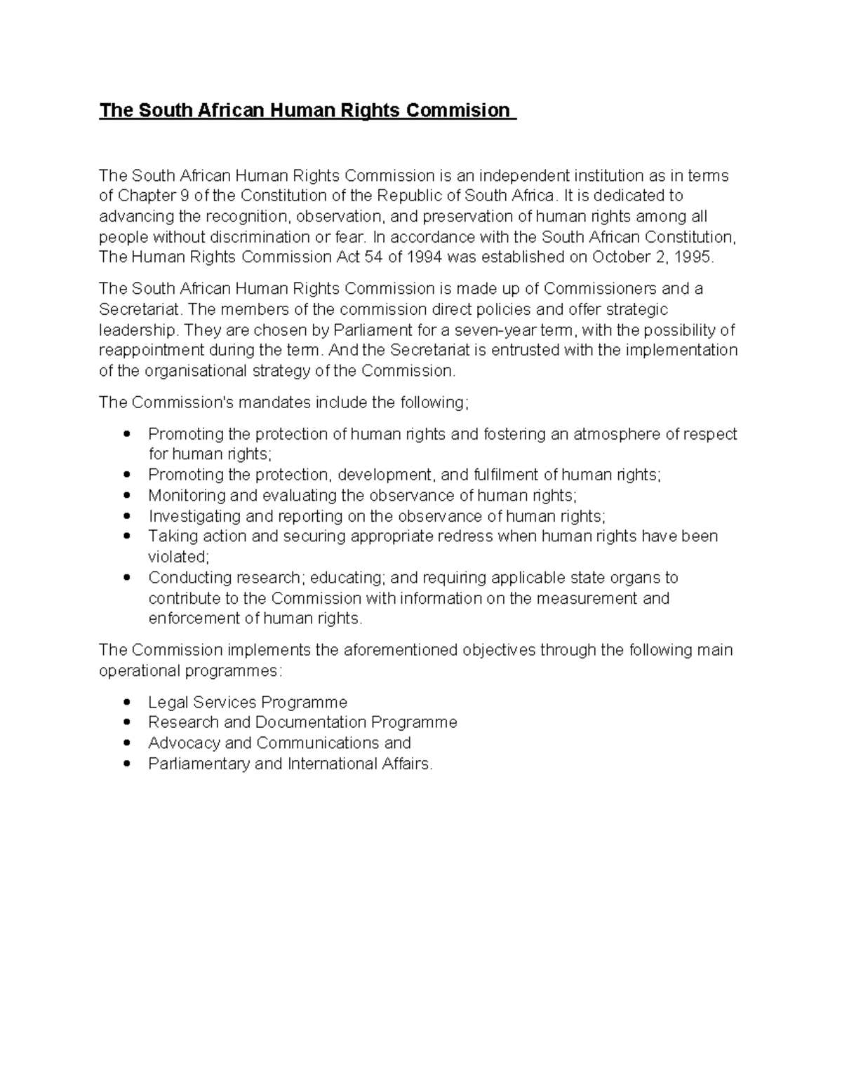 Introduction and first part - The South African Human Rights Commision ...