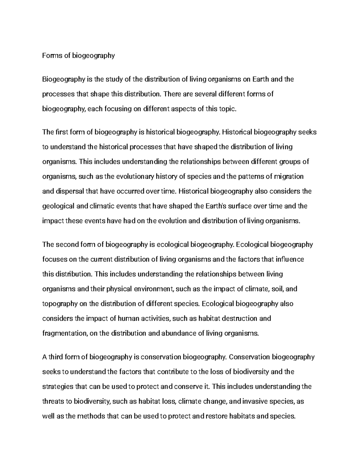 Forms of biogeography - Forms of biogeography Biogeography is the study ...