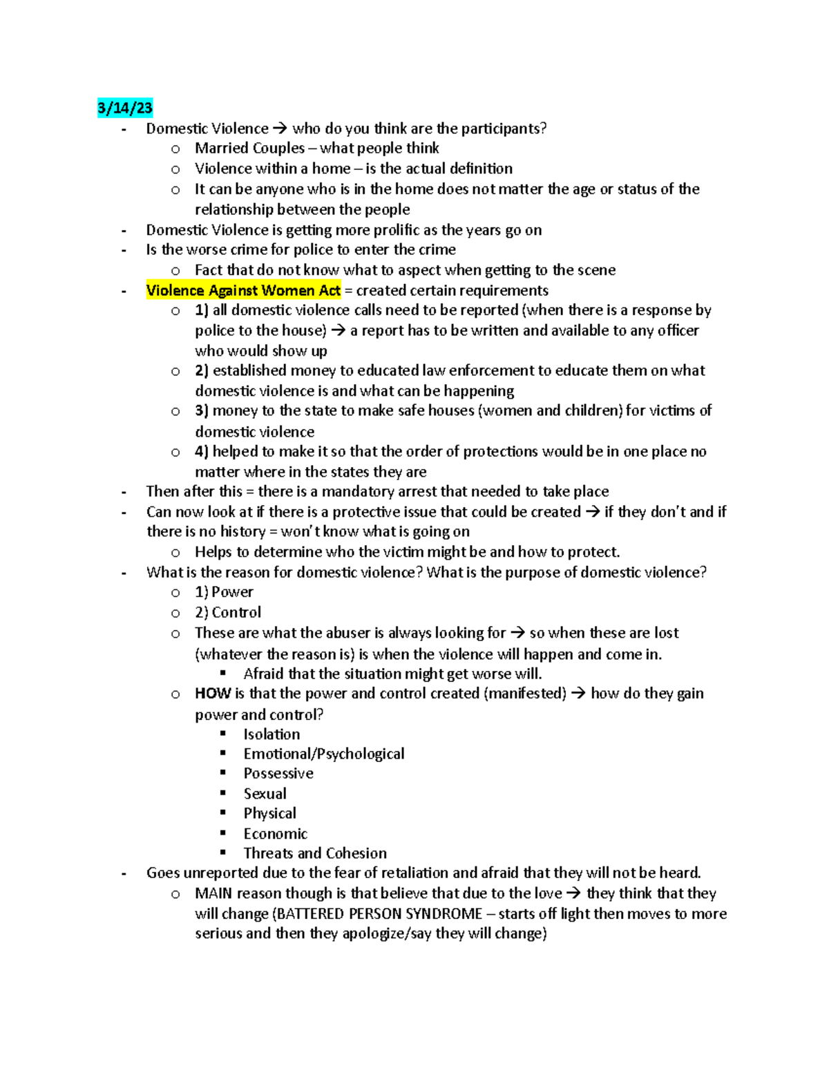 Domestic Violence Notes - 3/14/ Domestic Violence who do you think are ...
