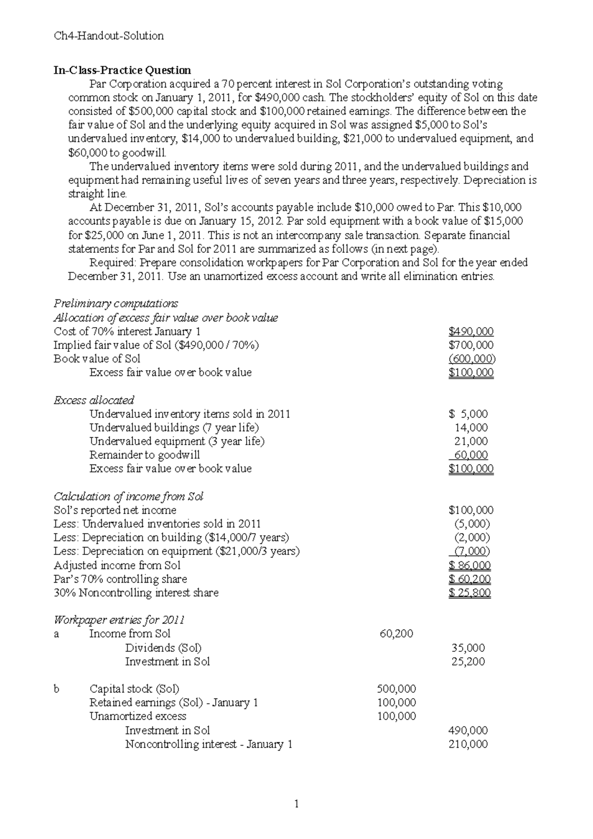 Ch4 Handout Solution Ch4 Handout Solution In Class Practice Question