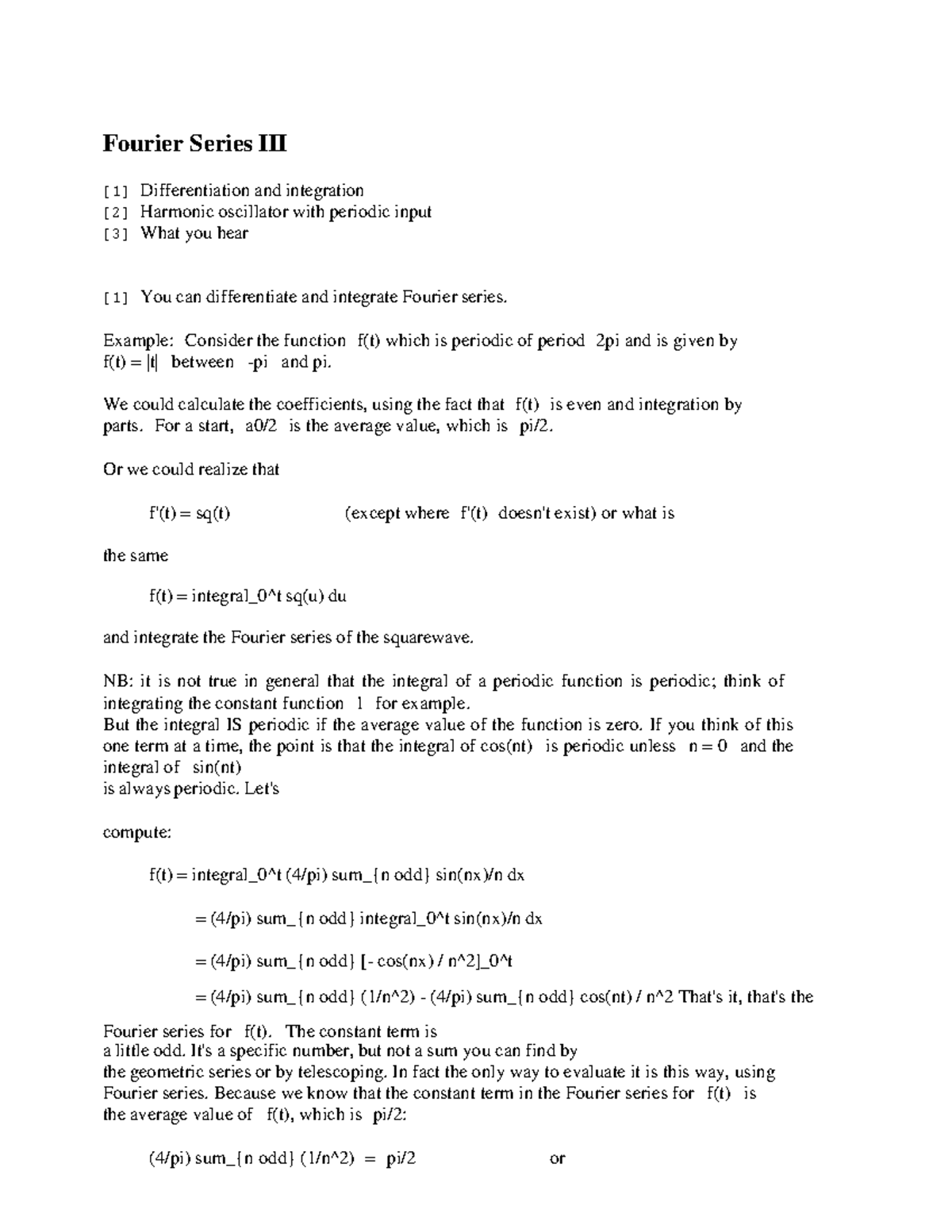 Periodic solutions; resonance - Fourier Series III [1] [2 ...