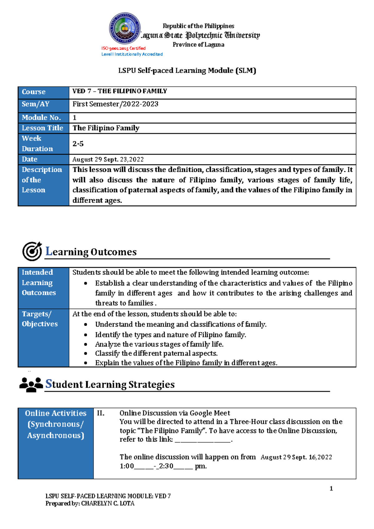 Module 1-Values Ed 7 - ISO 9001:2015 Certified Level I Institutionally ...