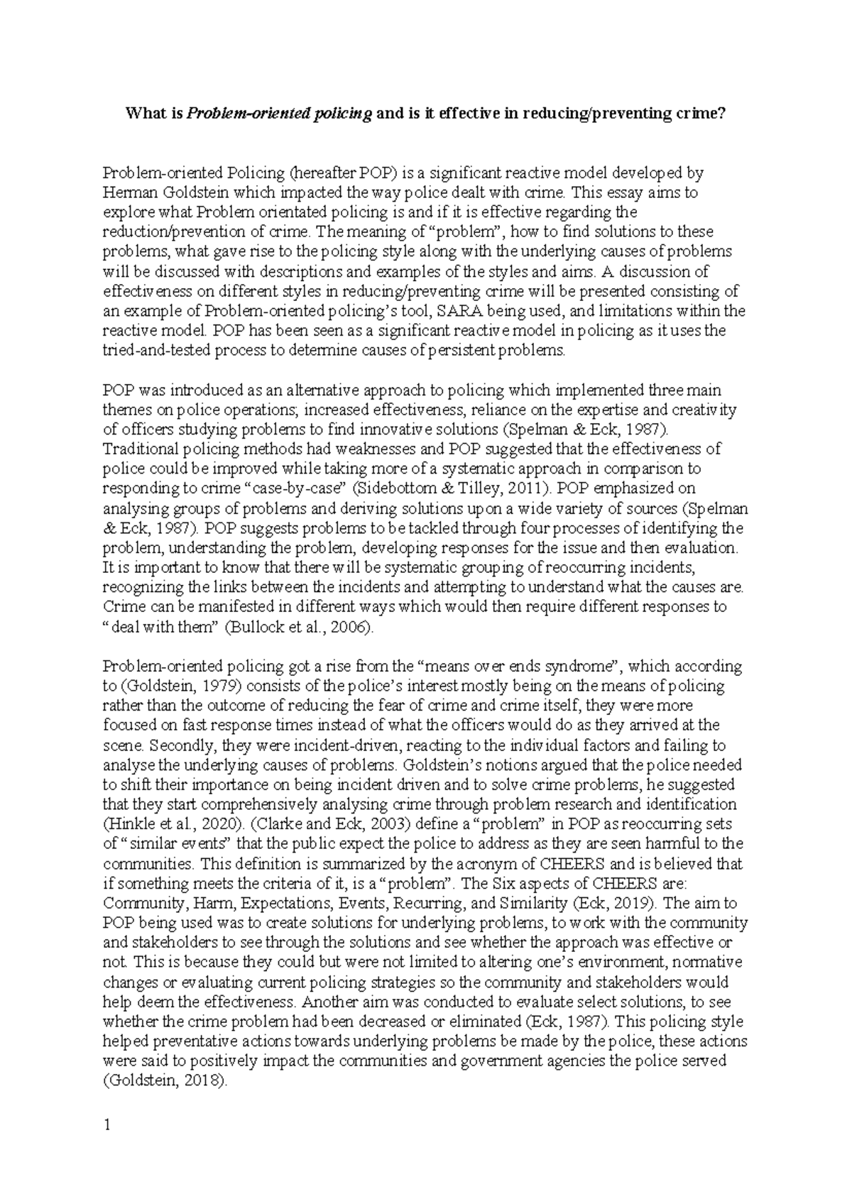 Crim780 Essay 1 - Problem-oriented policing and how effective it is in ...