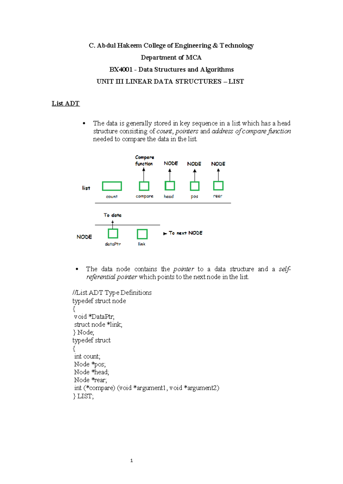 Unit 3 BX4001 - Data Structures and Algorithms - C. Abdul Hakeem College of Engineering & - Studocu
