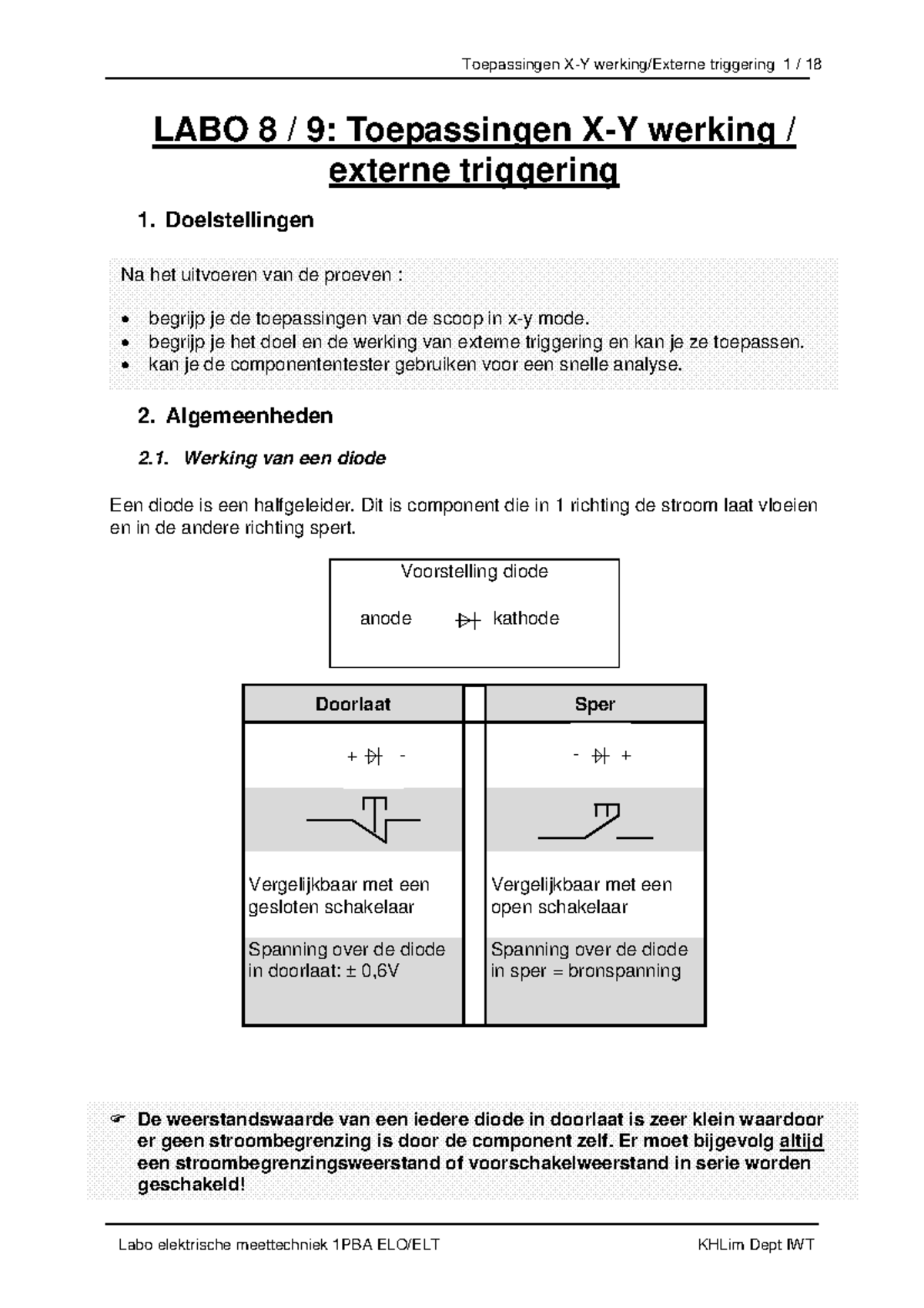 Labo8 9 toepassen X Y Werking Externe Triggering - LABO 8 / 9: Toepassingen X-Y werking ...