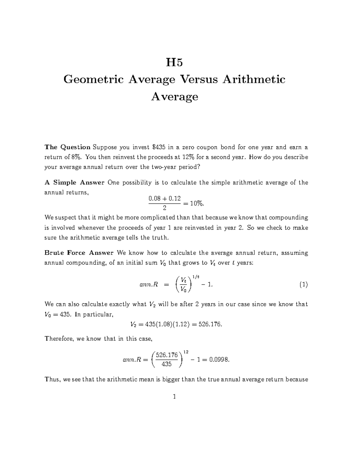 H5 - Geometric Avg vs Arithmetic Avg - H Geometric Average Versus ...