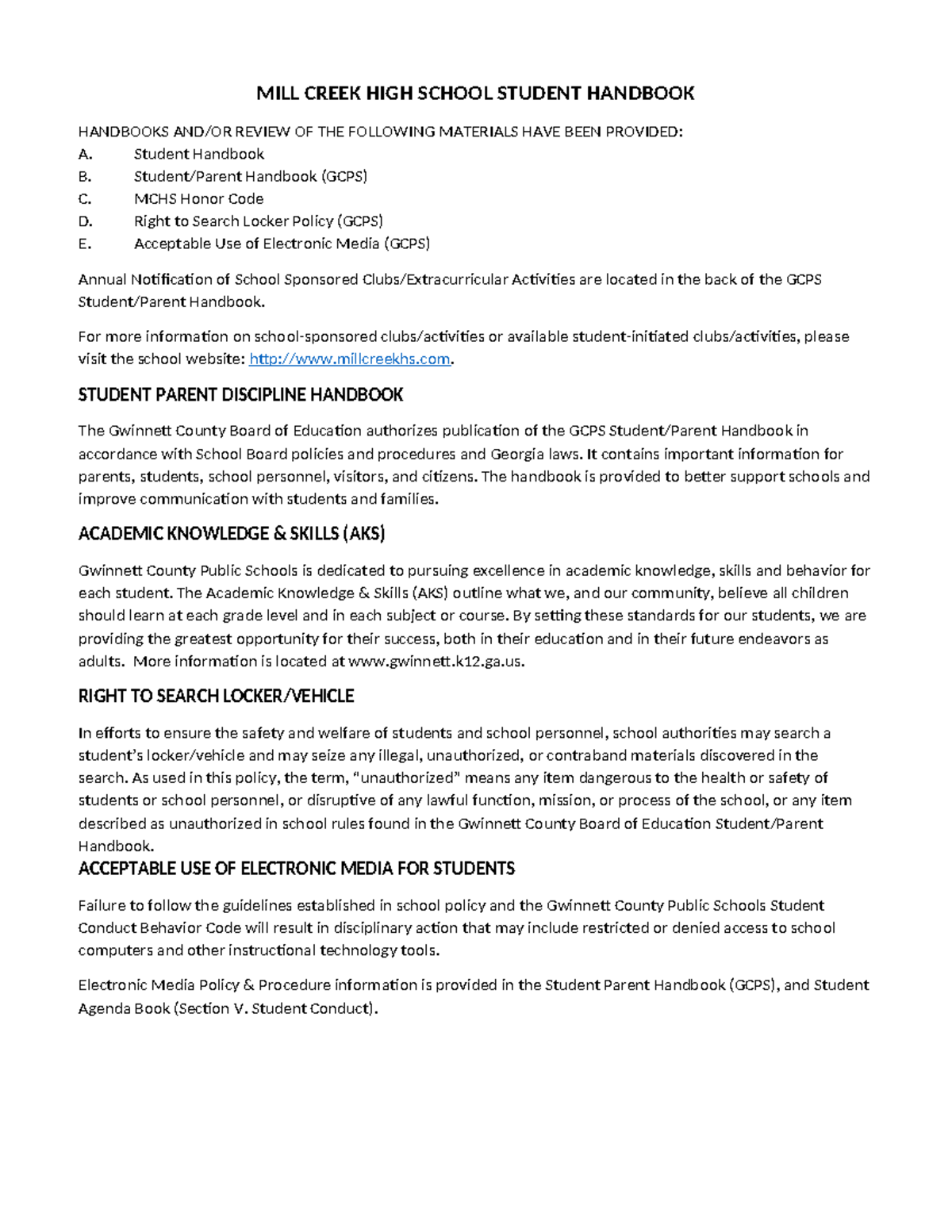 MILL Creek HIGH School Student Handbook 21-22 - MILL CREEK HIGH SCHOOL ...