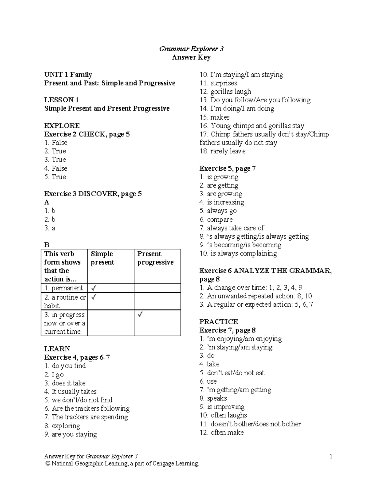 Grammar Explorer 3 A Answer Key For Grammar Explorer 3 1 Grammar