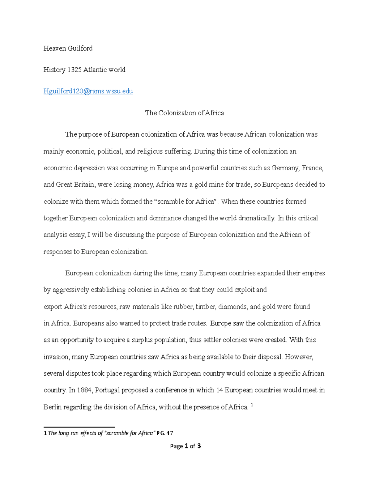 Critical analysis essay 2 - Heaven Guilford History 1325 Atlantic world ...