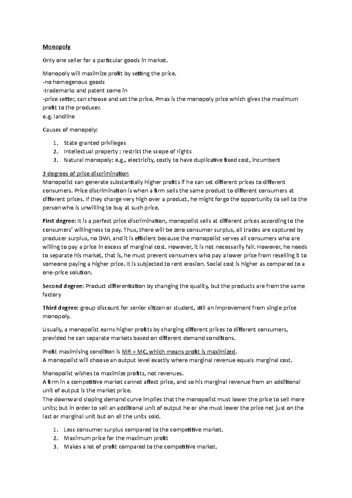 Monopoly - Lecture notes 7 - Monopoly Only one seller for a particular ...