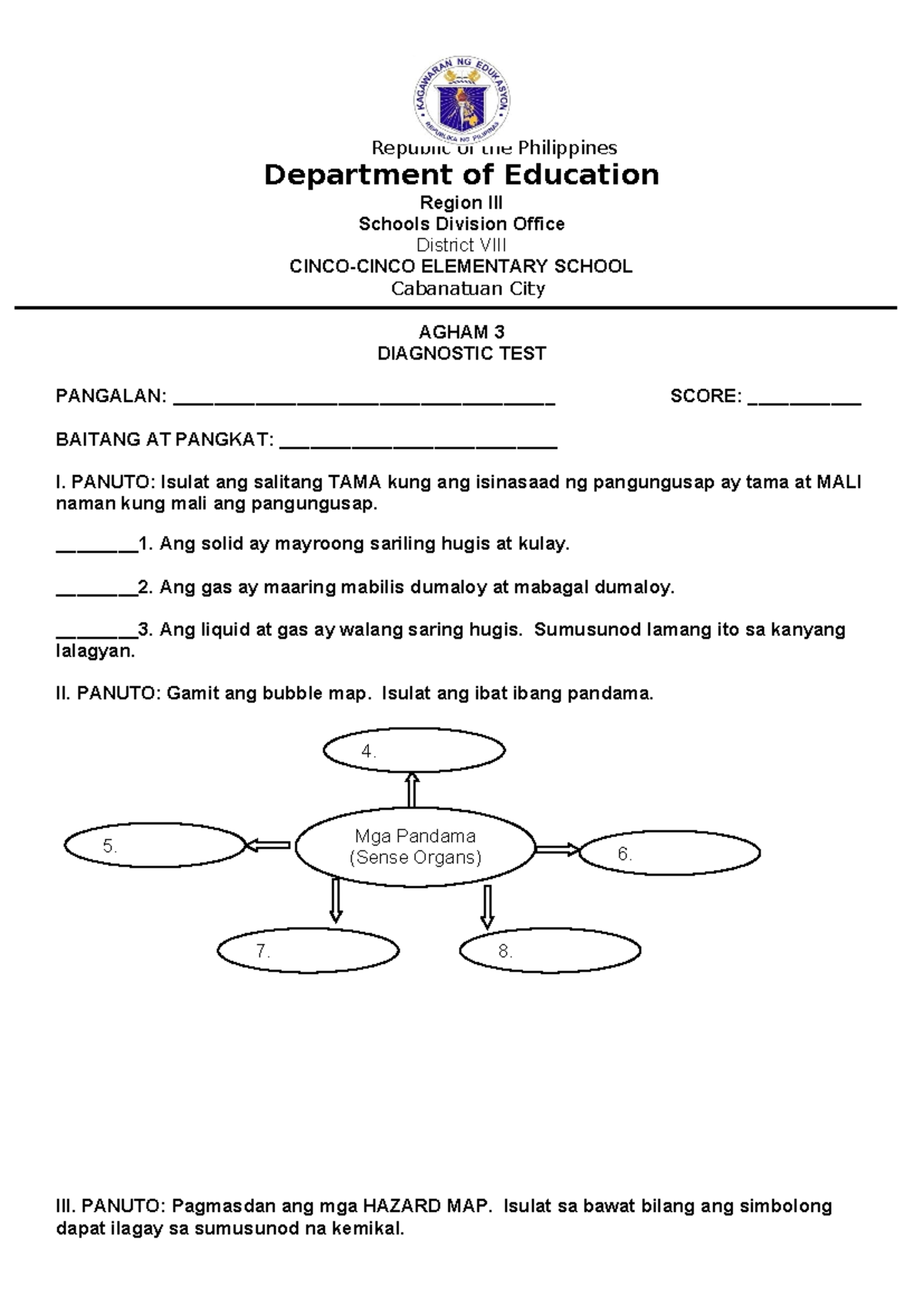 Agham 3 - Republic of the Philippines Department of Education Region ...
