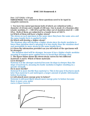 BME310 Homework 2 - Homework Assignment 2 – Due 1/25/ BME 310 Part A For each of the following ...