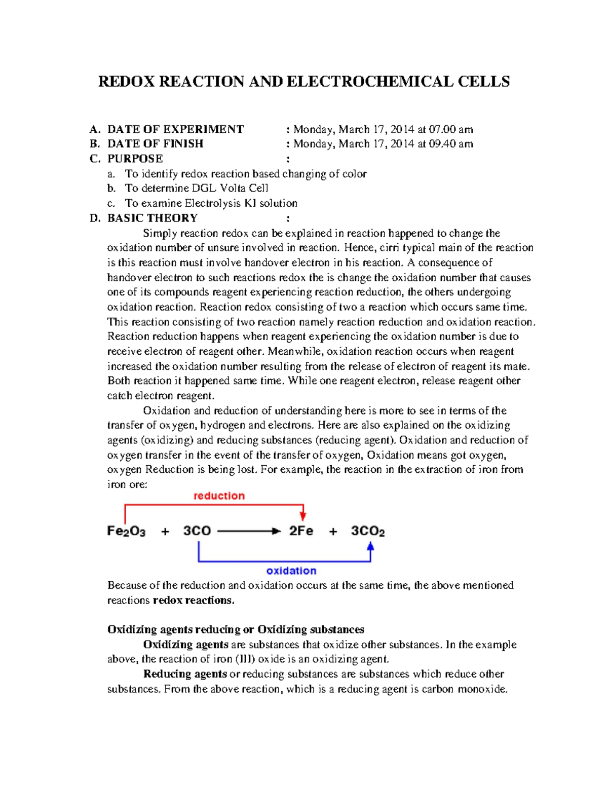Redox Reaction AND Electrochemical Cells - REDOX REACTION AND ...