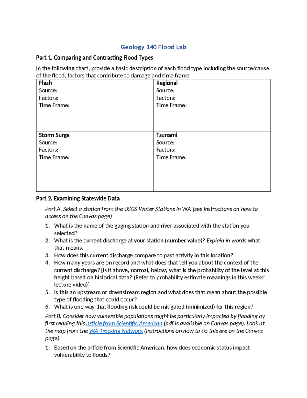 Floodlab worksheet - ecefcwcwc - Geology 140 Flood Lab Part 1 ...