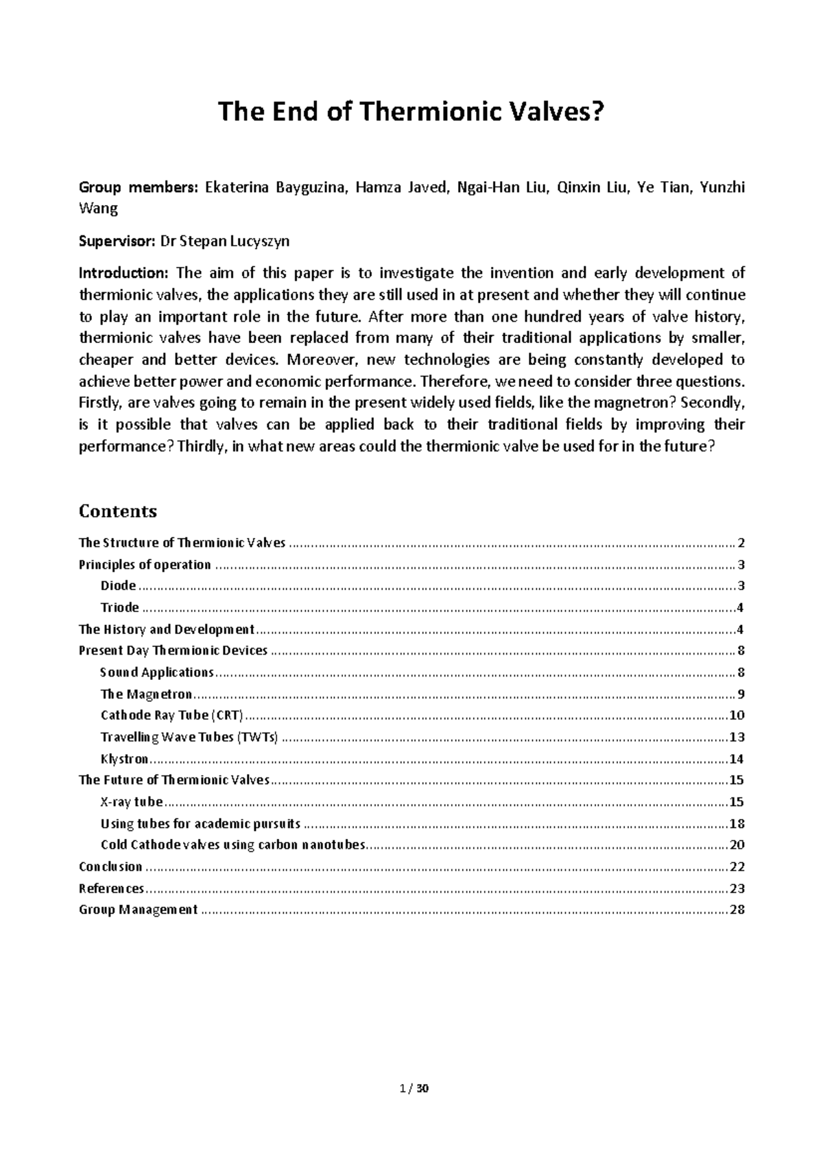 Thermionic valves - Amon - The End of Thermionic Valves? Group members ...