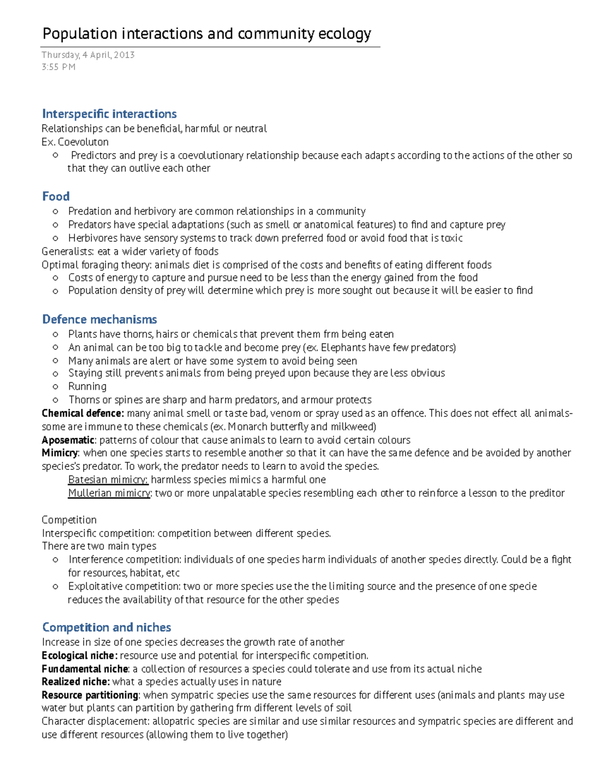 Population interactions and community ecology - Population interactions ...